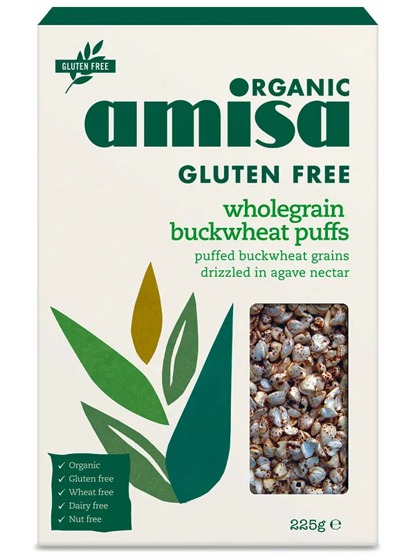 Wholegrain Buckwheat Puffs, Gluten Free, Organic 225g (Amisa) | Healthy ...