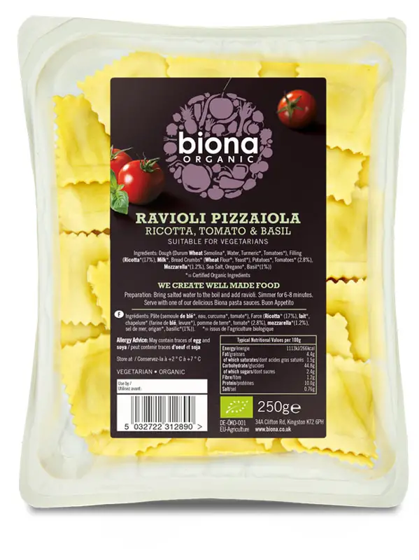 Organic Ravioli Pizzaiola 250g (Biona) | Healthy Supplies