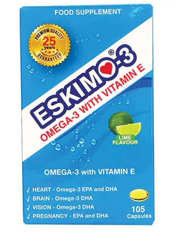 Eskimo-3 with Omega 3 & Vitamin E, 105 Capsules (Eskimo) | Healthy Supplies