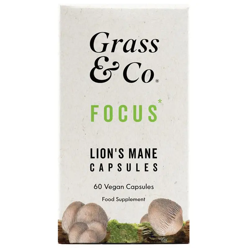 Organic Lions Mane with Ginseng and Omega-3 60 Capsules (Grass and Co ...