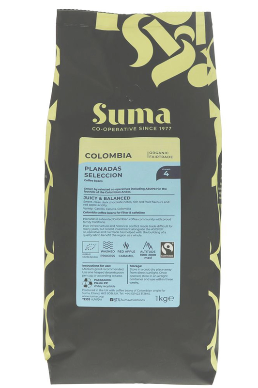 Organic Colombia Coffee Beans 1kg (Suma) | Healthy Supplies