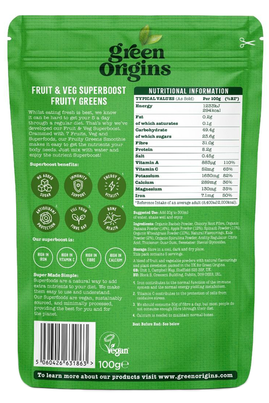 Fruit & Veg Superboost Fruity Greens 100g (Green Origins) | Healthy ...