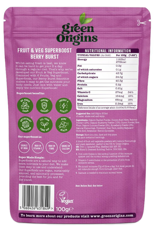 Fruit & Veg Superboost Berry Burst 100g (Green Origins) | Healthy Supplies