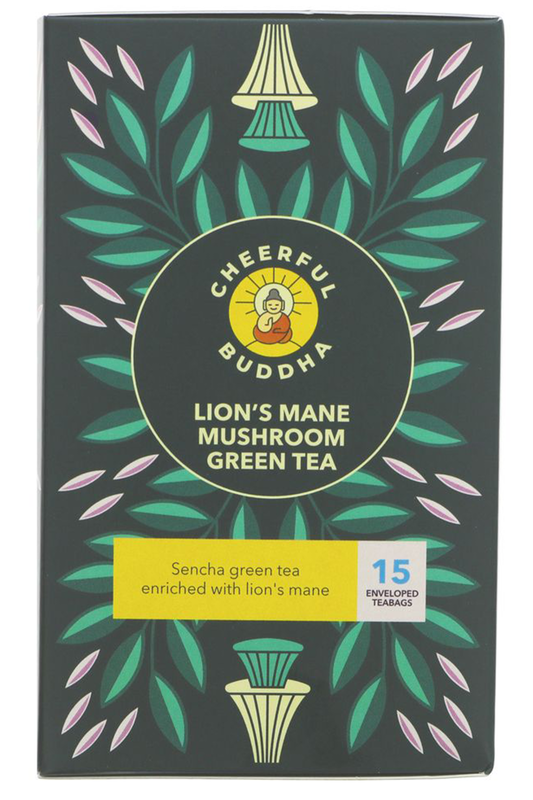 Lion's Mane Mushroom Green Tea 15 Bags (Cheerful Buddha) | Healthy Supplies