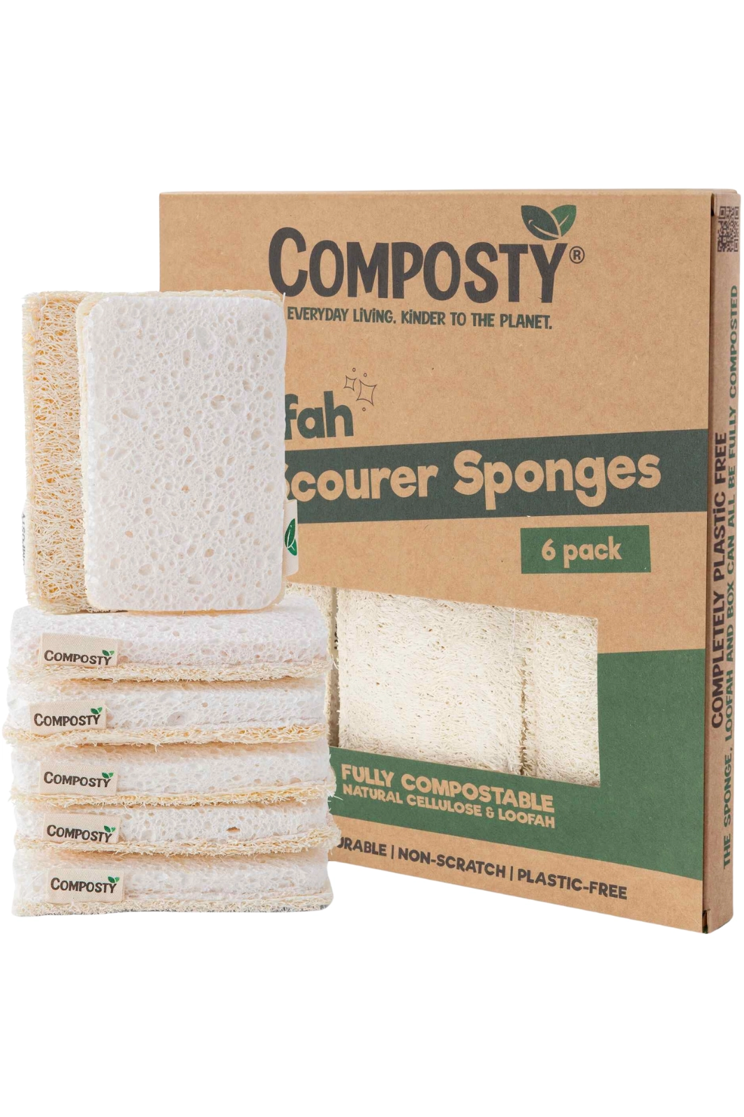 All-in-One Loofah Scourer Sponges x 6 (Composty) | Healthy Supplies