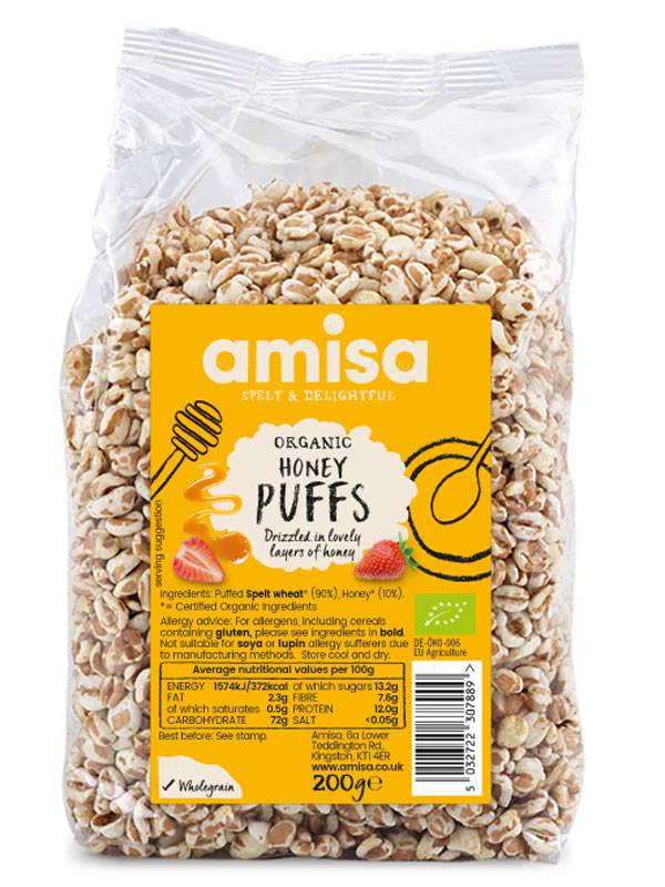 Spelt Honey Puffs, Organic 200g (Amisa) | Healthy Supplies