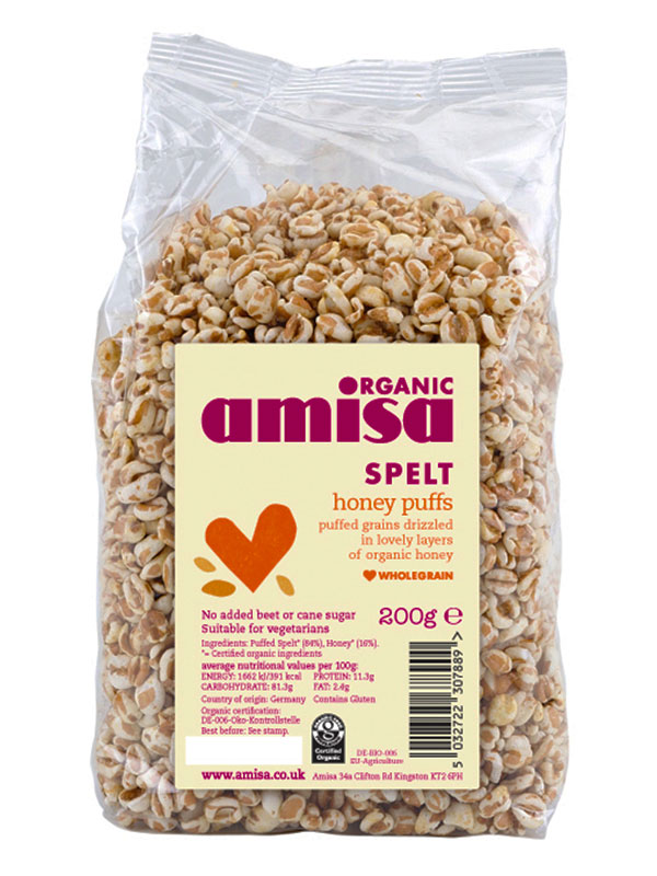 Spelt Honey Puffs, Organic 200g (Amisa) - HealthySupplies.co.uk. Buy ...