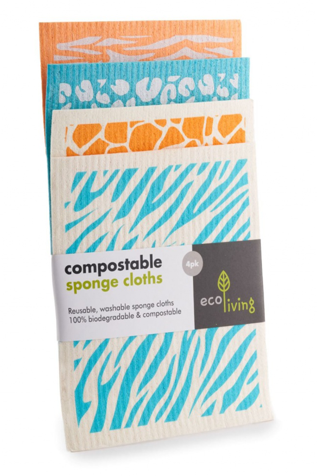 Animal Print Compostable Sponge Cloths 4 pack (Ecoliving) | Healthy ...