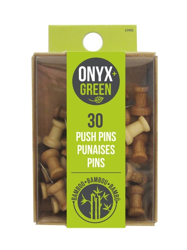 Bamboo Push Pins 30 Pins (Onyx and Green) | Healthy Supplies