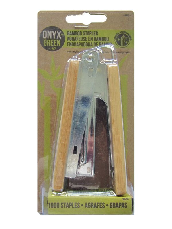 Bamboo Stapler with 1000 Staples (Onyx and Green) | Healthy Supplies