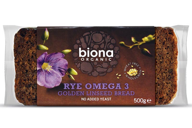 Omega 3 Rye Bread with Golden Flax Seeds, Organic 500g (Biona ...