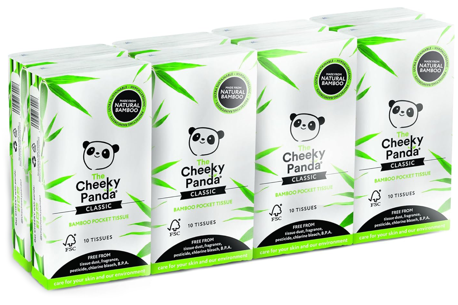 Bamboo Pocket 10 Tissues 8 Pack (Cheeky Panda) | Healthy Supplies