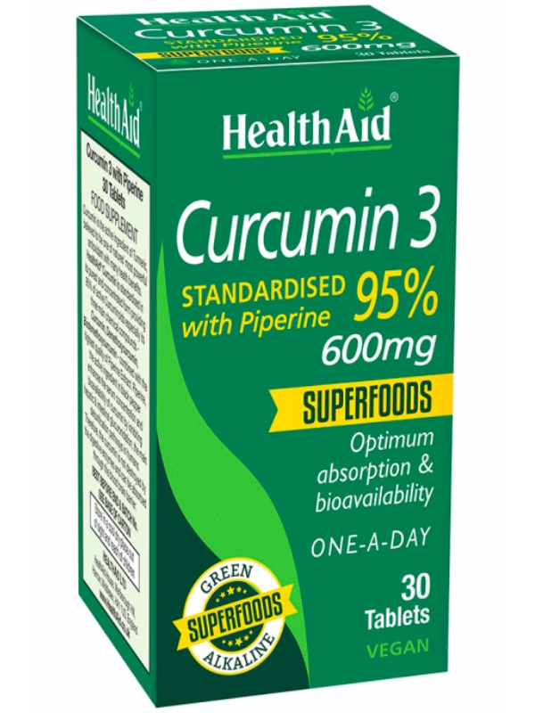 Curcumin-3 600mg Supplements, 30 Tablets (Health Aid) | Healthy Supplies