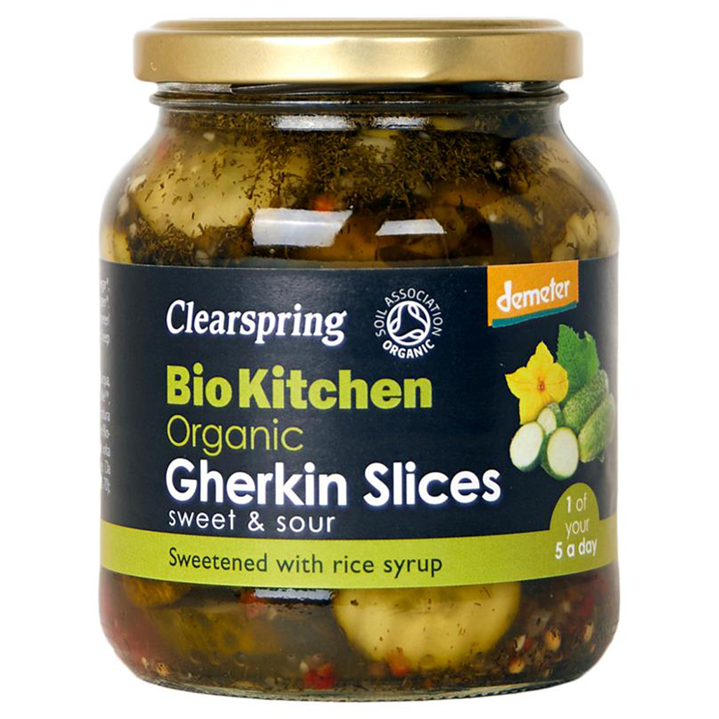 Organic Demeter Gherkin Slices Sweet & Sour 350g (Clearspring ...