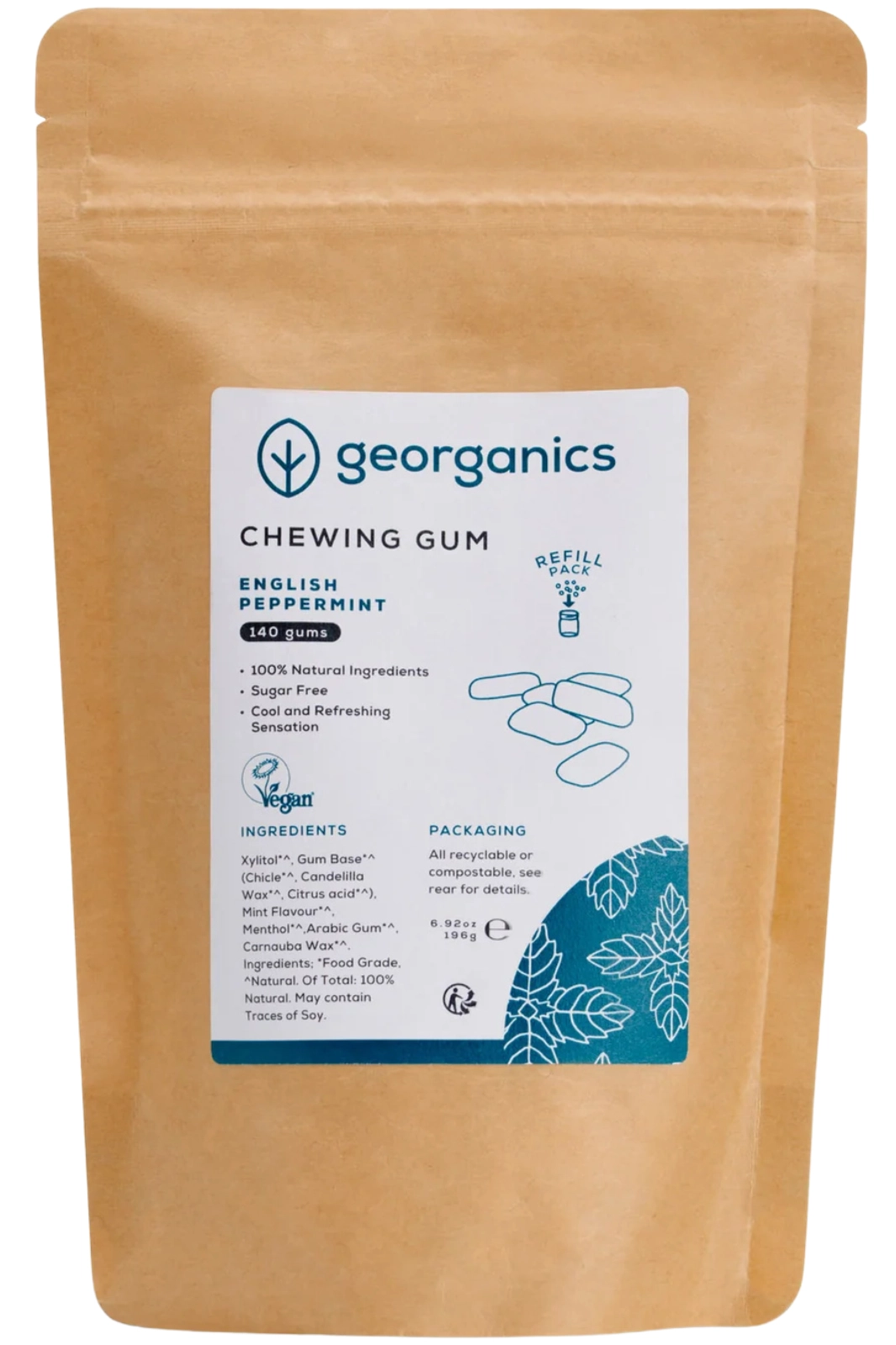 English Peppermint Chewing Gum x 140 (Georganics) | Healthy Supplies