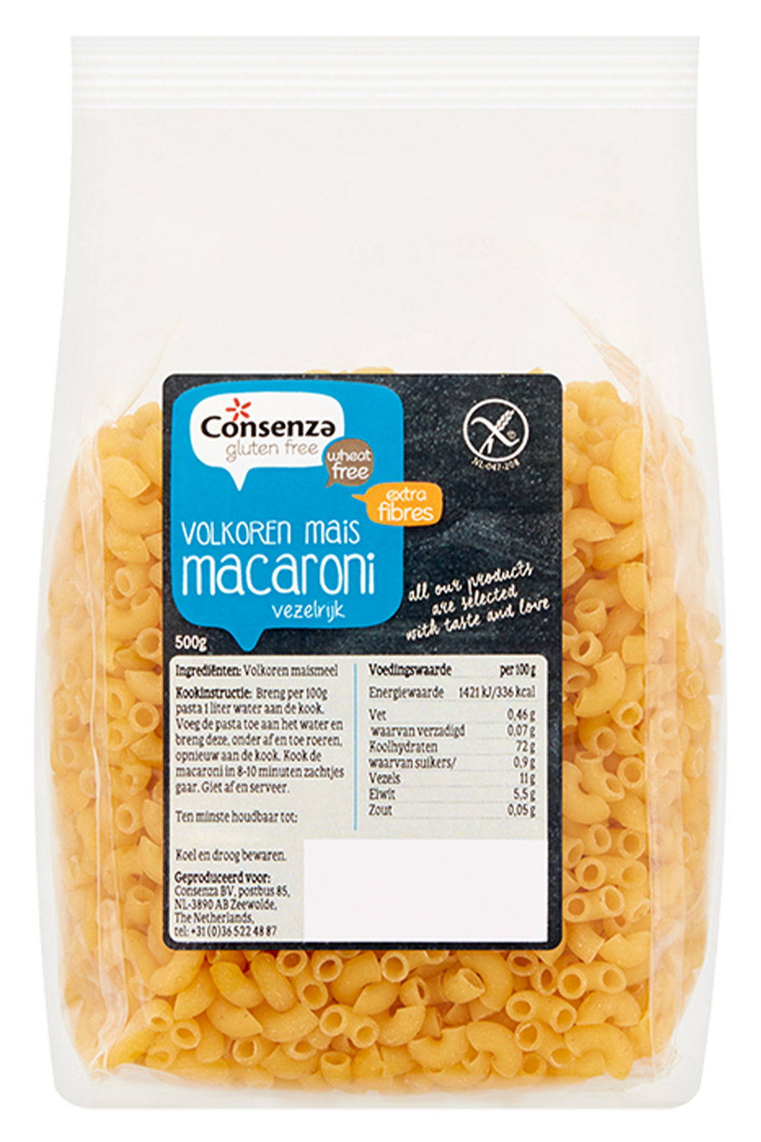 Wholegrain Corn Macaroni 500g (Consenza) | Healthy Supplies