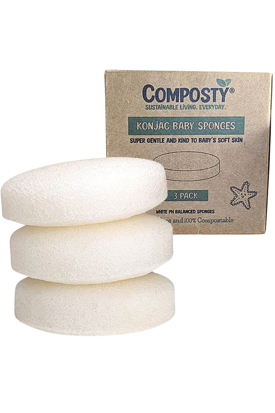 Konjac Baby/Infant Bath Sponges x 3 (Composty) | Healthy Supplies