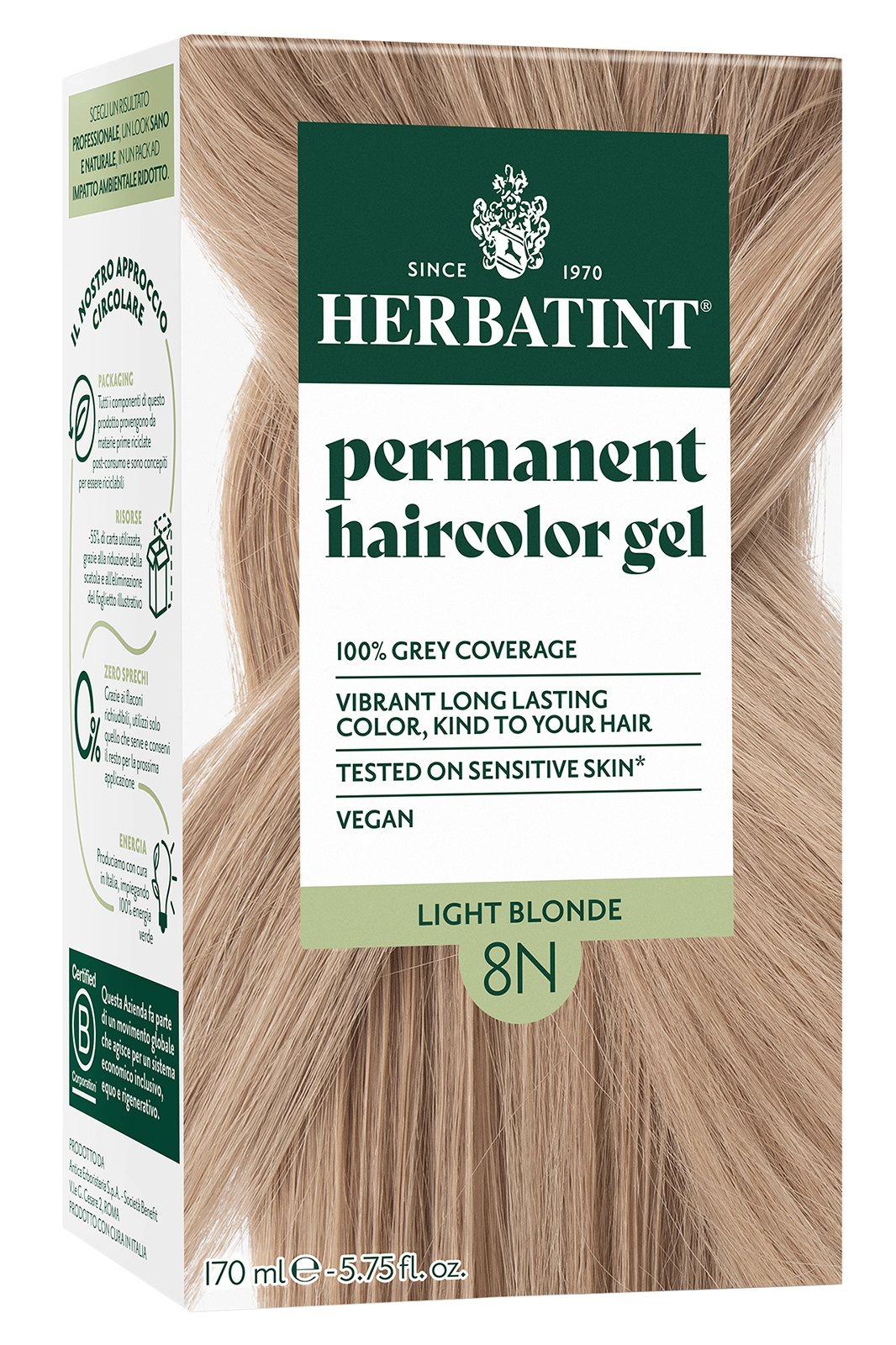 8N Light Blonde Hair Colour 170ml (Herbatint) | Healthy Supplies