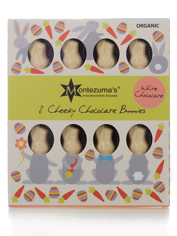 8 White Chocolate Bunnies, Organic 90g (Montezumas) | Healthy Supplies