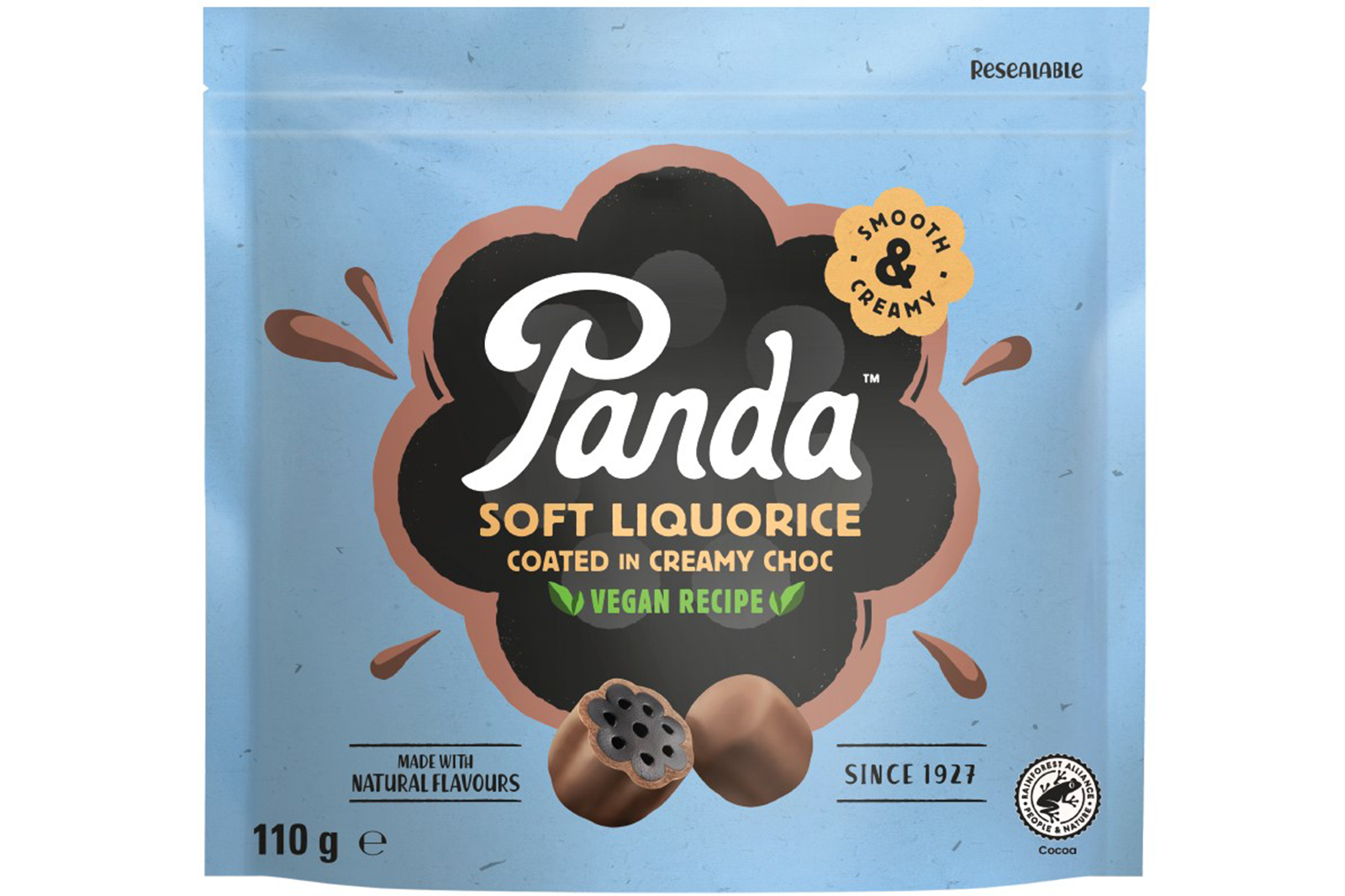 Natural Liquorice Coated in Soft Chocolate 110g (Panda) | Healthy Supplies