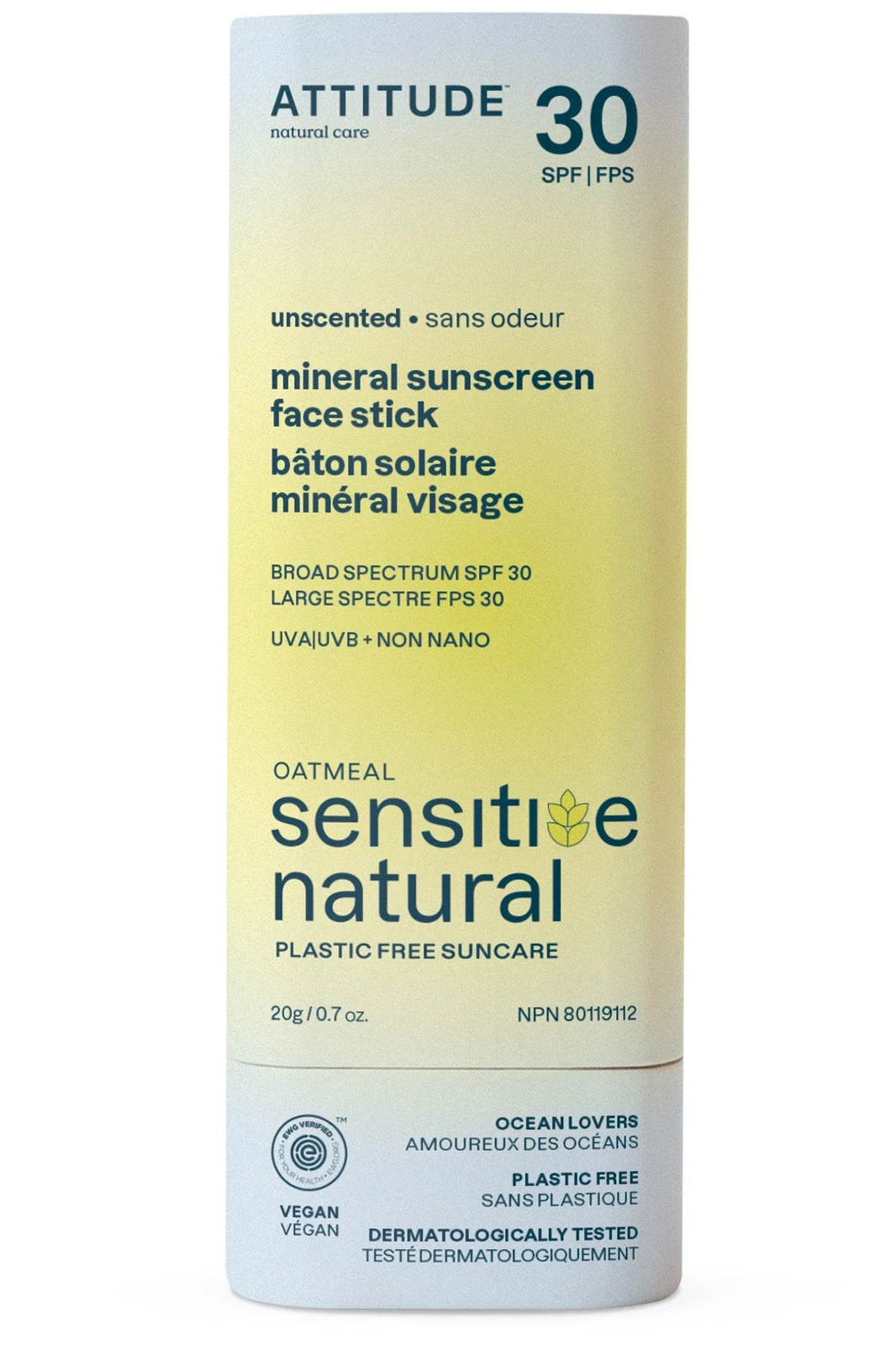 Oatmeal Sensitive Sunscreen Face Stick 30 SPF 20g (Attitude) | Healthy ...