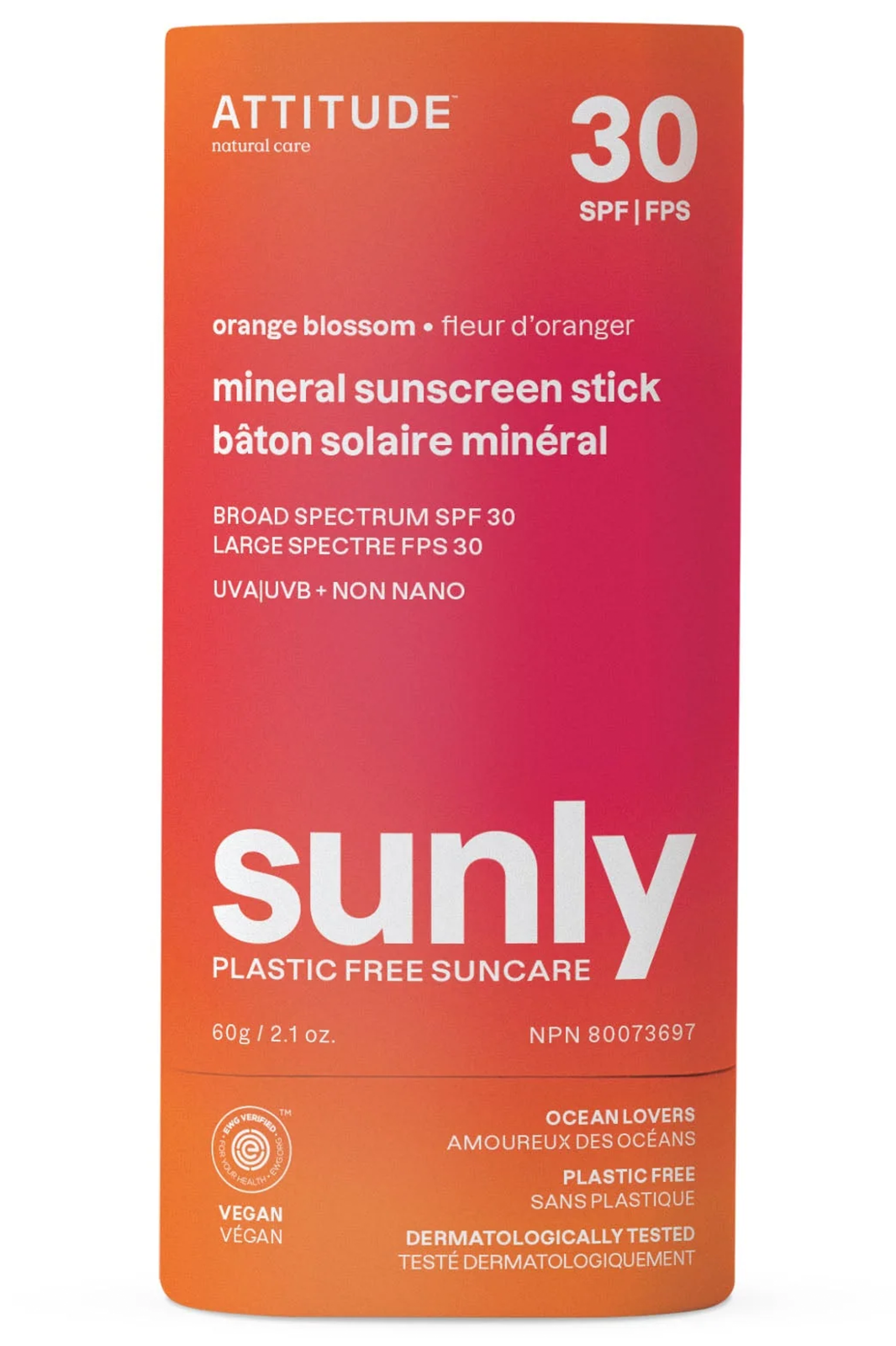 Orange Blossom Sunscreen Stick 30 SPF 60g (Attitude) | Healthy Supplies