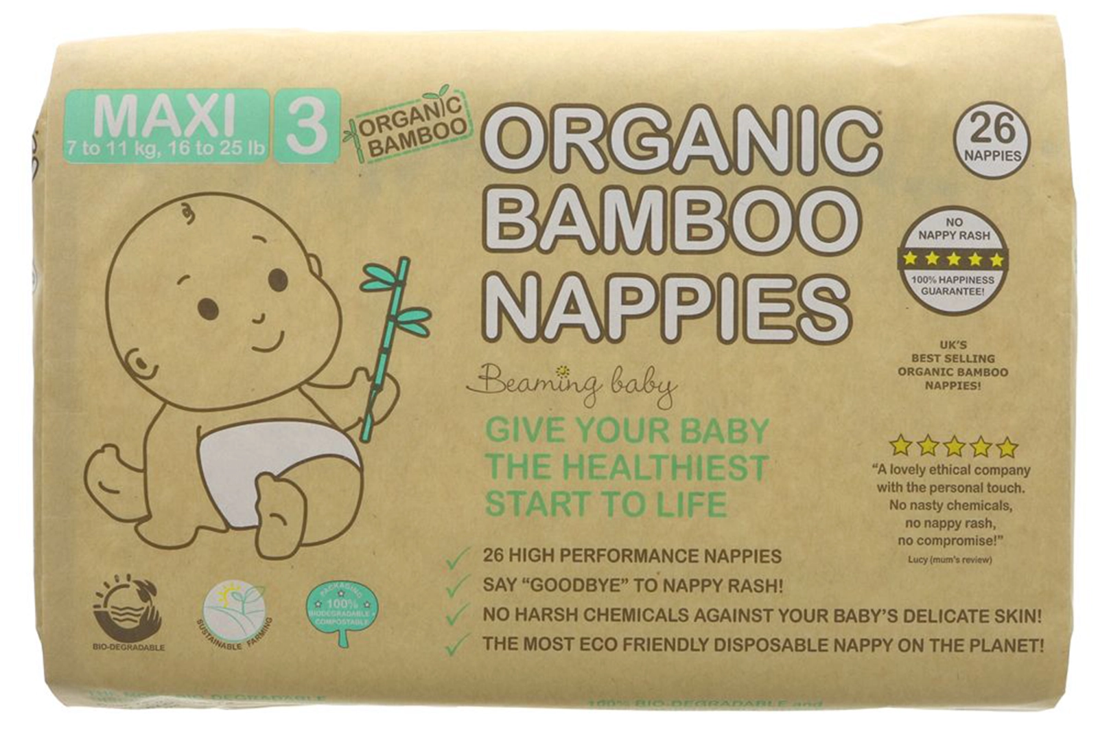 Organic Bamboo Nappies Size 3 x 26 (Beaming Baby) | Healthy Supplies