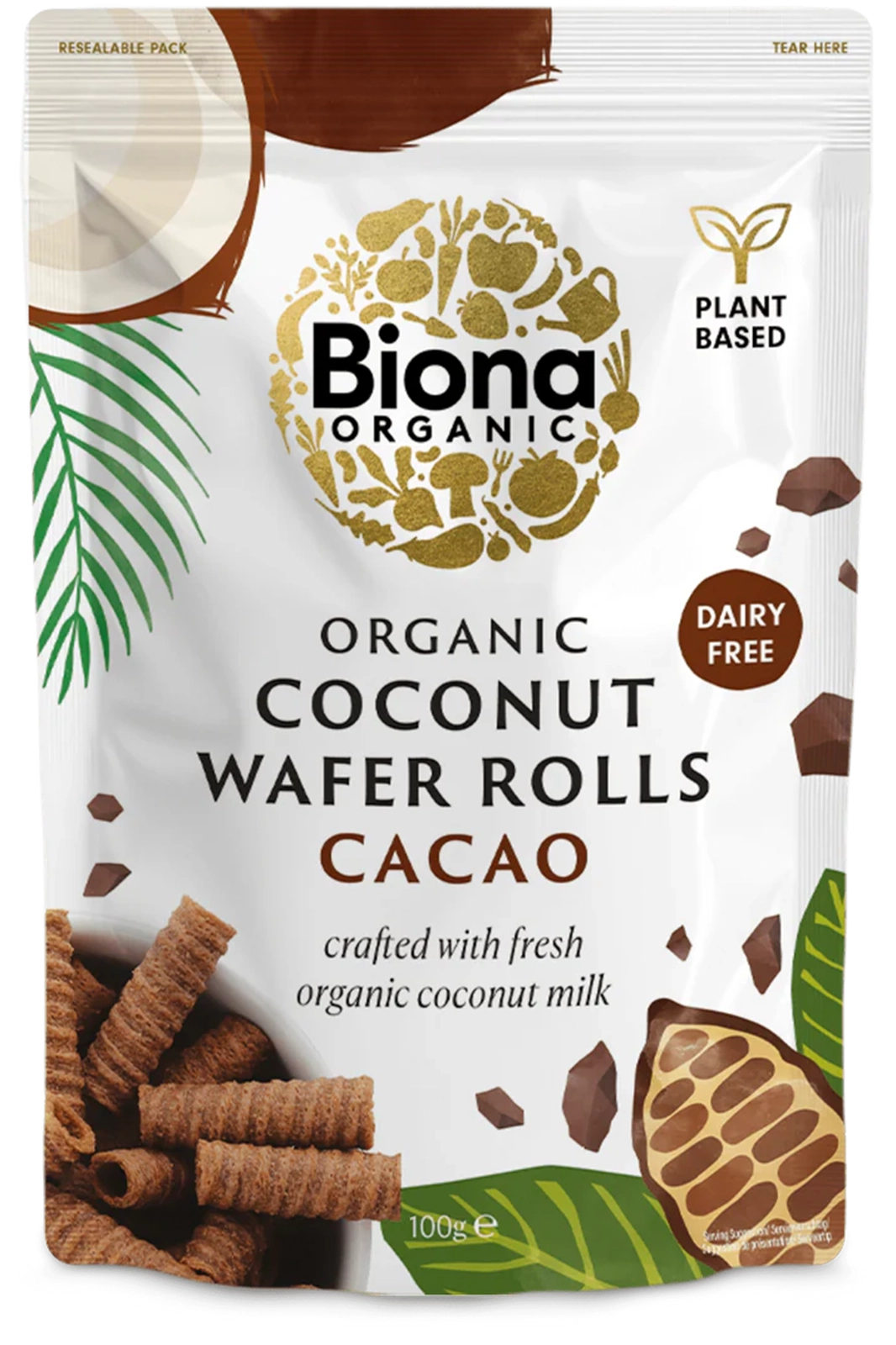 Organic Cacao Coconut Wafer Rolls 100g (Biona) | Healthy Supplies