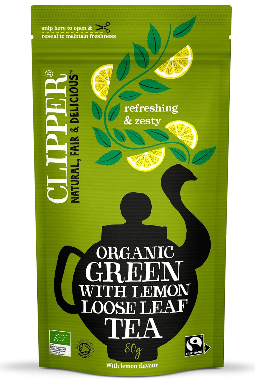 Organic Fairtrade Green Tea & Lemon Loose Leaf Tea 80g (Clipper ...