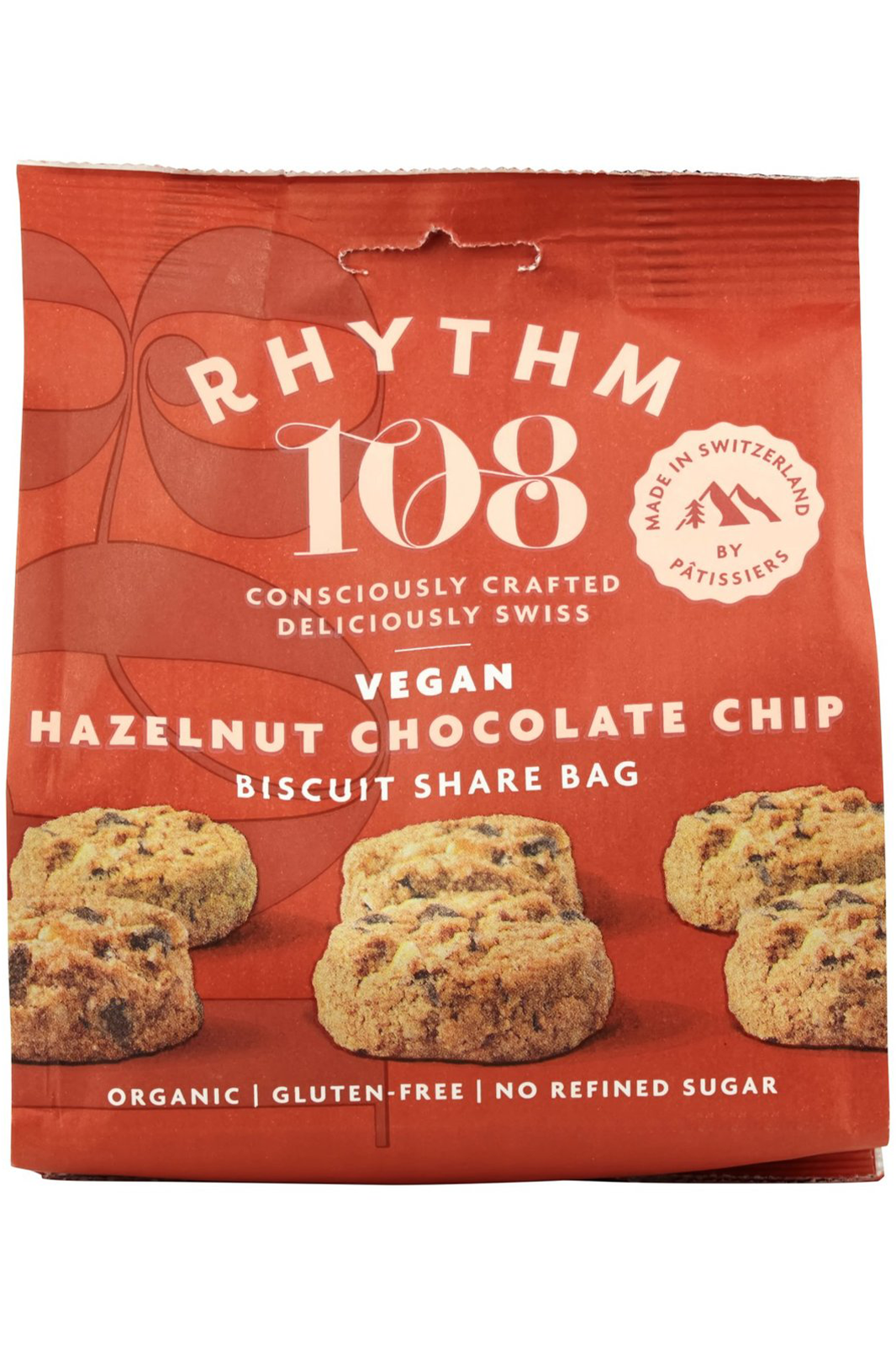 Organic Swiss Vegan Hazelnut Chocolate Chip Share Bag 135g (Rhythm 108 ...