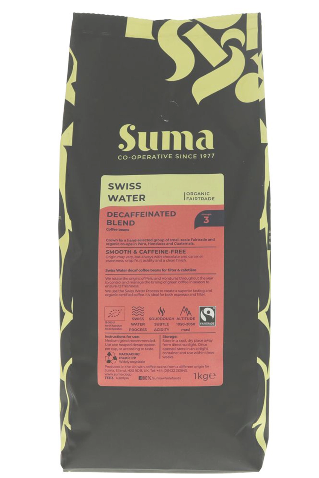 Organic Swiss Water Decaff Coffee Beans 1kg (Suma) | Healthy Supplies