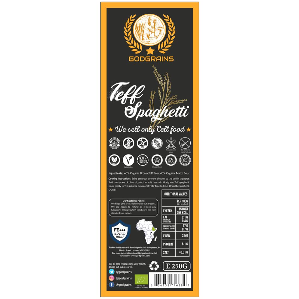 Organic Teff Spaghetti 250g (Godgrains) | Healthy Supplies