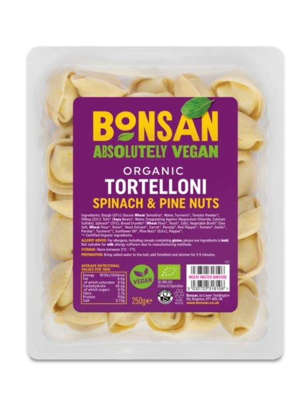 Organic Tortelloni with Spinach & Pine Nuts 250g (Bonsan) | Healthy ...