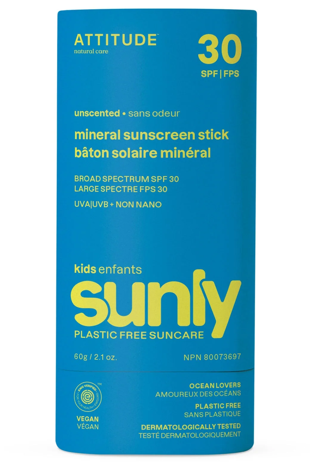 Kids Unscented Sunscreen Stick 30 SPF 60g (Attitude) | Healthy Supplies